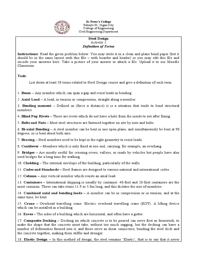 Steel Design: Definition of Terms | PDF | Beam (Structure) | Door