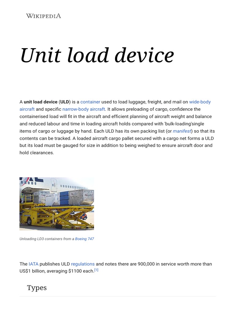 Unit Load Device - Wikipedia | PDF | Freight Transport | Airliner
