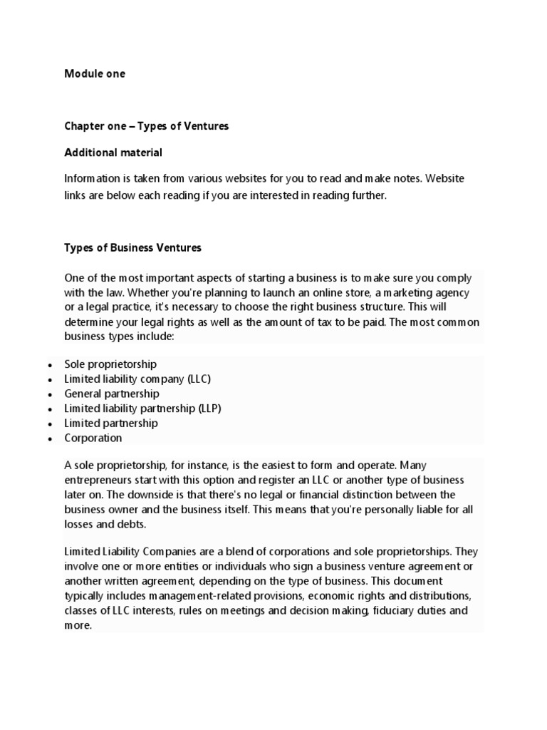 Types of Business Ventures Explained | PDF | S Corporation | Limited ...