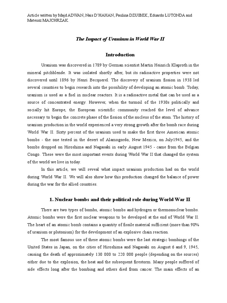 Uranium's Role in WWII Nuclear Arms Race | PDF | Nuclear Weapons | Uranium