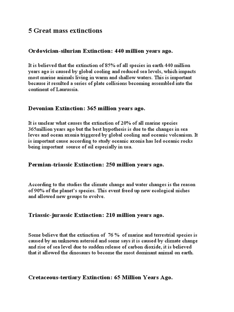 Overview of Earth's 5 Mass Extinctions | PDF