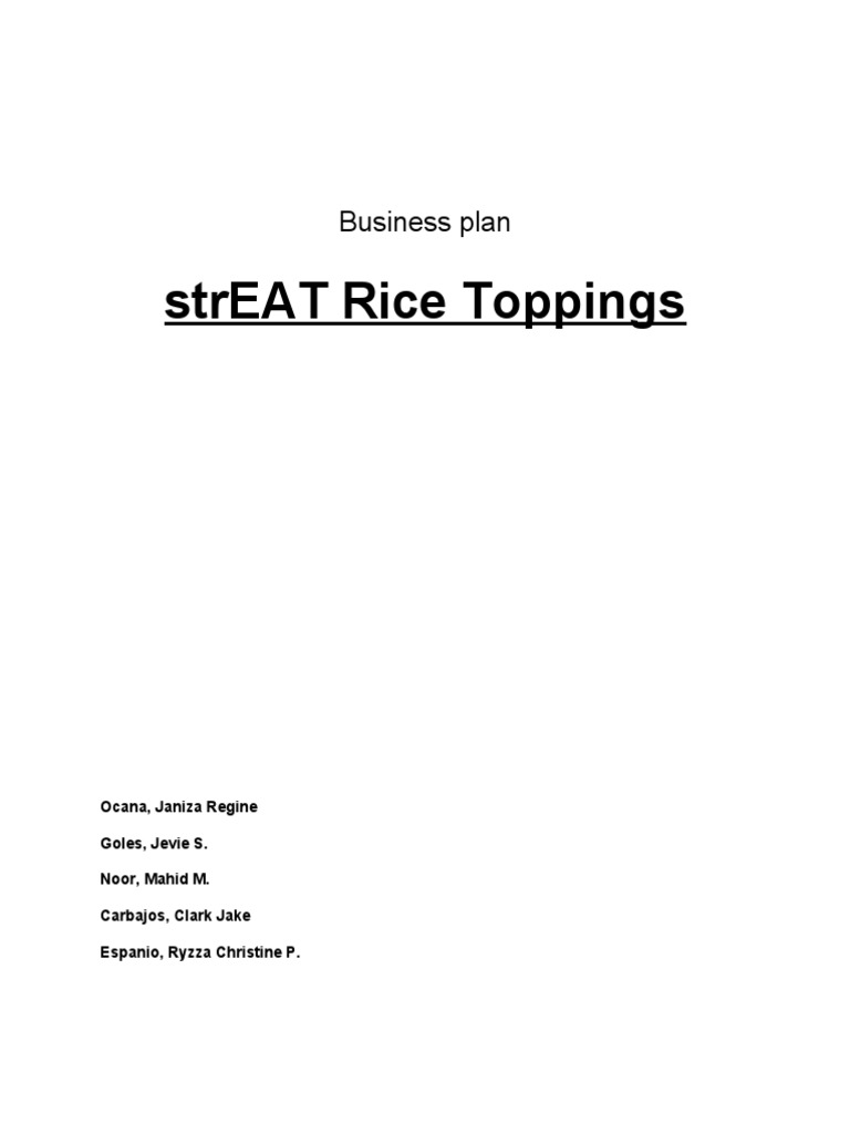 Streat Rice Toppings: Business Plan | PDF | Foods | Meal