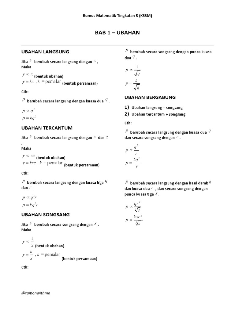 Rumus Matematik Tingkatan 5 Bab 1 Ubahan Pdf
