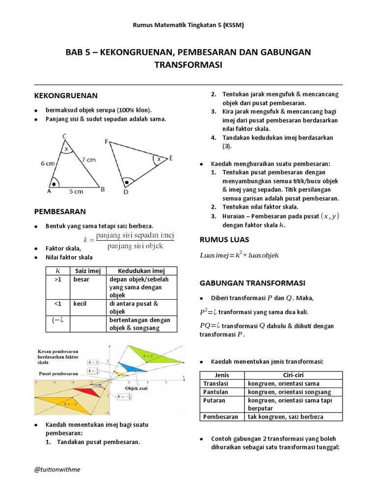Nota Matematik Tingkatan 5 BAB 5-Kekongruenan Pembesaran Dan Gabungan ...