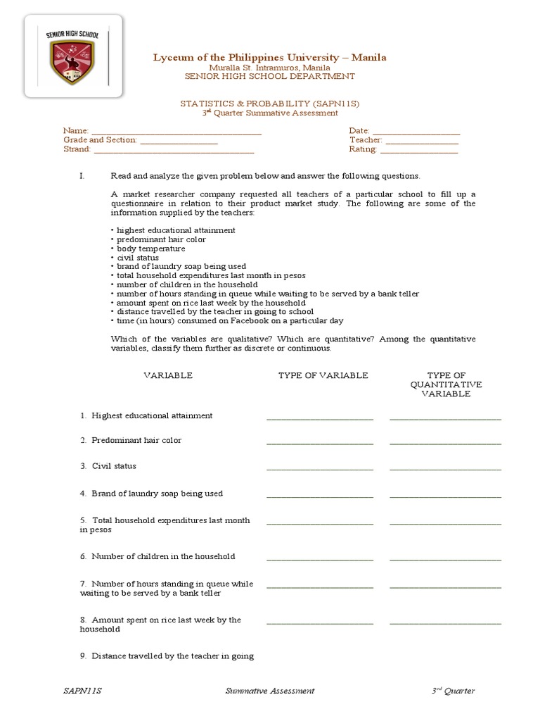 3Q Summative Assessment - AY2122 - FINAL | PDF | Level Of Measurement