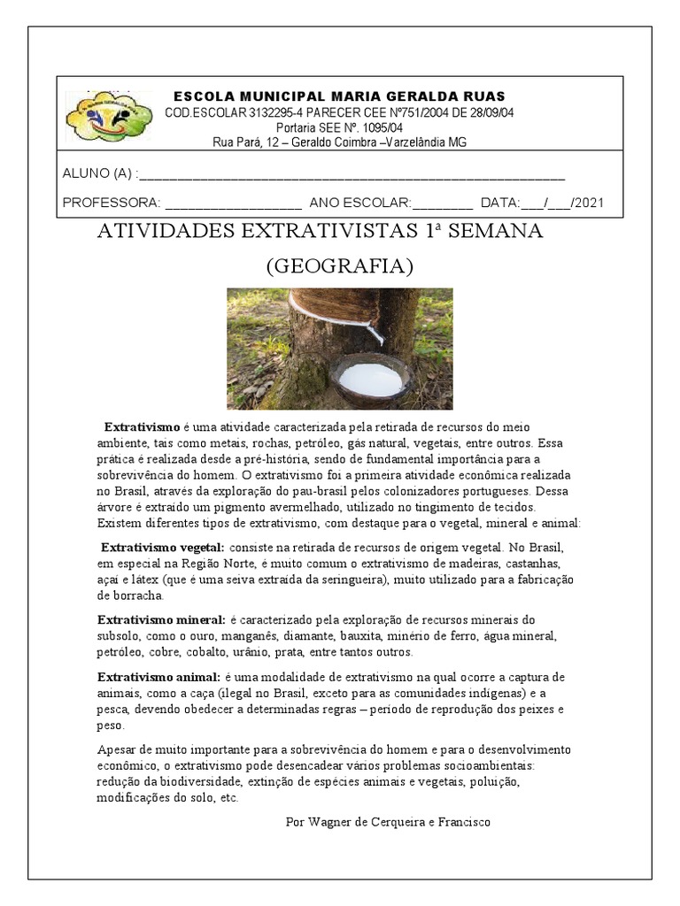 Atividade Sobre Extrativismo 3º Ano | PDF