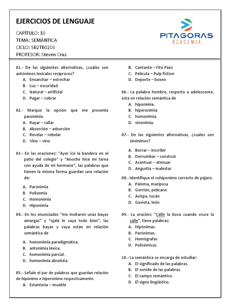 Ejer. 10 - SEMÁNTICA | PDF | Vocabulario | Semántica léxica