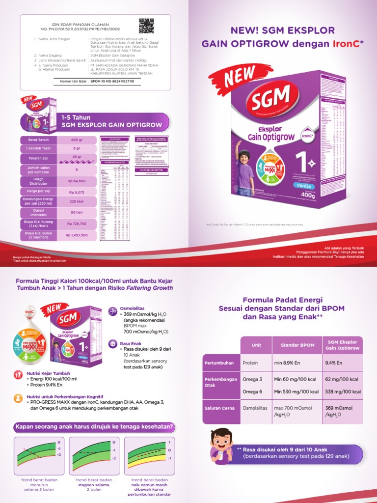 Kandungan Gizi SGM Eksplor Gain Optigrow | PDF