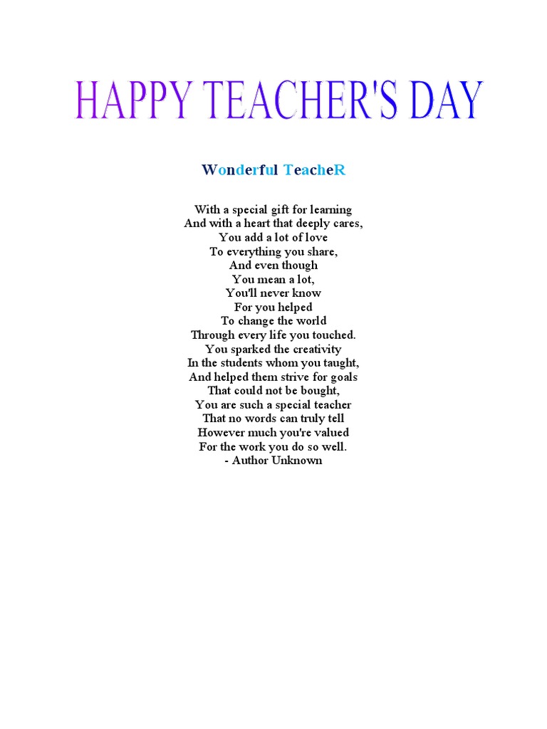 Heartfelt Poems for Teachers Day | PDF