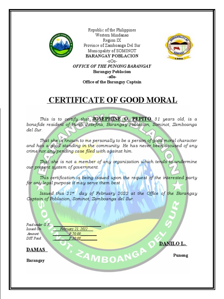 Certificate of Good Moral | PDF | Government | Philippines