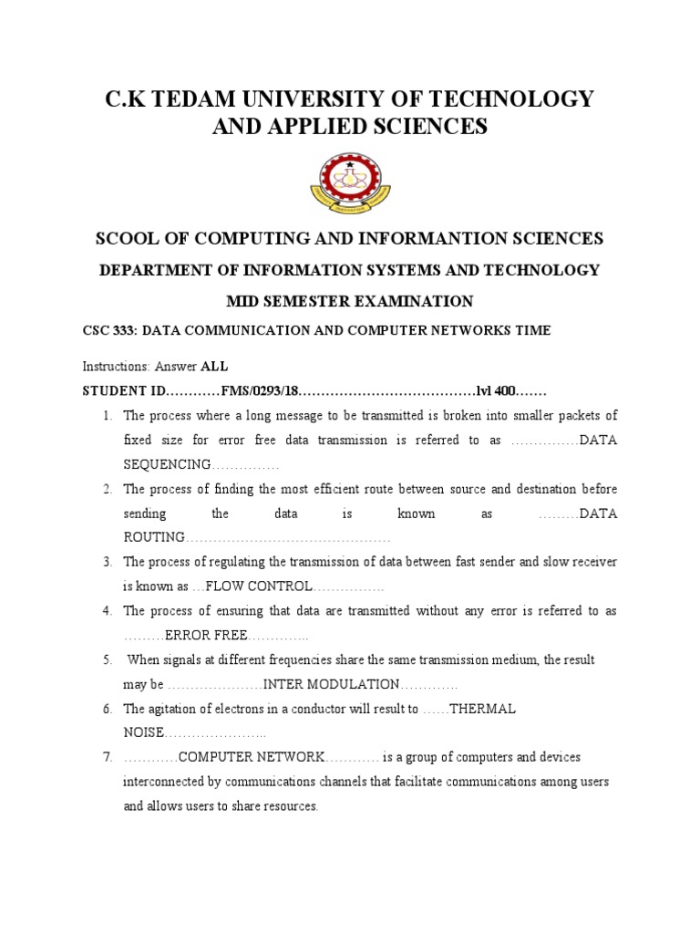 C K Tedam University Of Technology And Applied Sciences Pdf Computer Network Communication