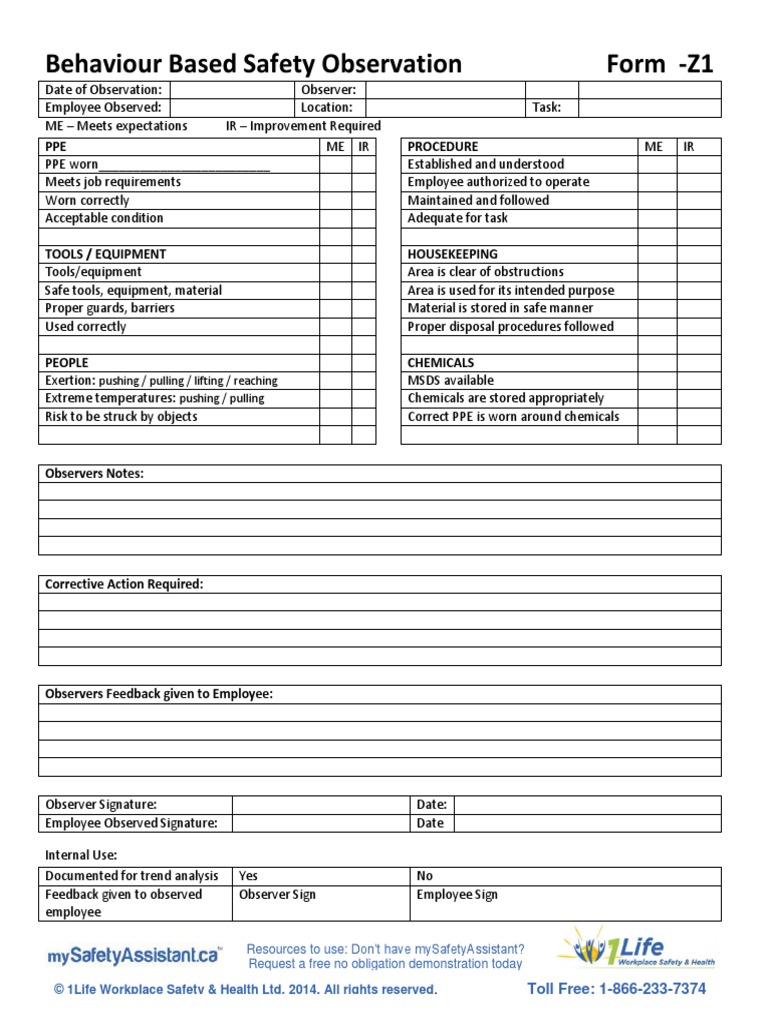 Behaviour Based Safety Observation Form - Z1 | PDF