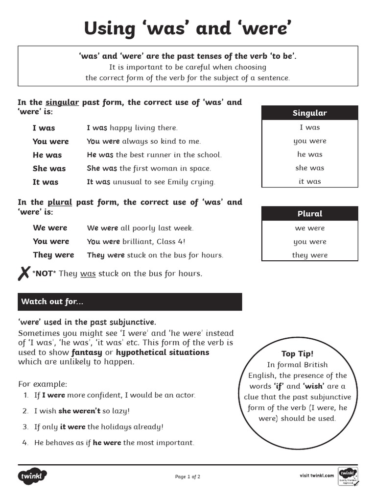 WAS WERE TEORIA t2 e 2415 Was and Were Rules and Quiz Sheets - Ver - 1 ...