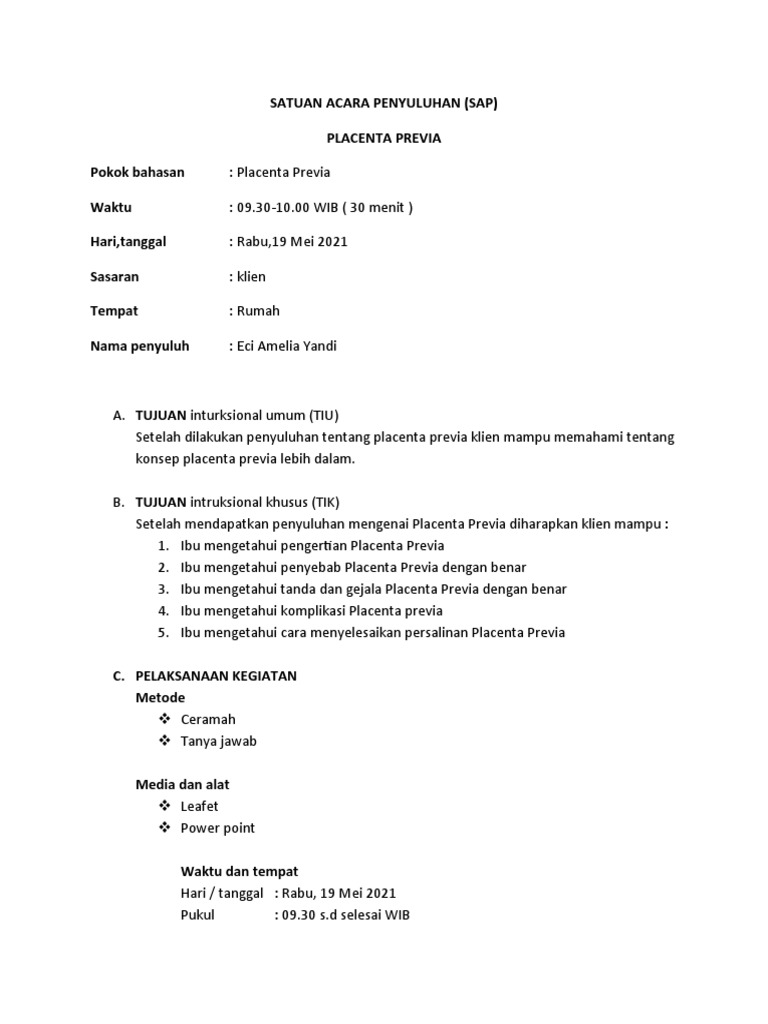 Sap Placenta Previa Eci | PDF