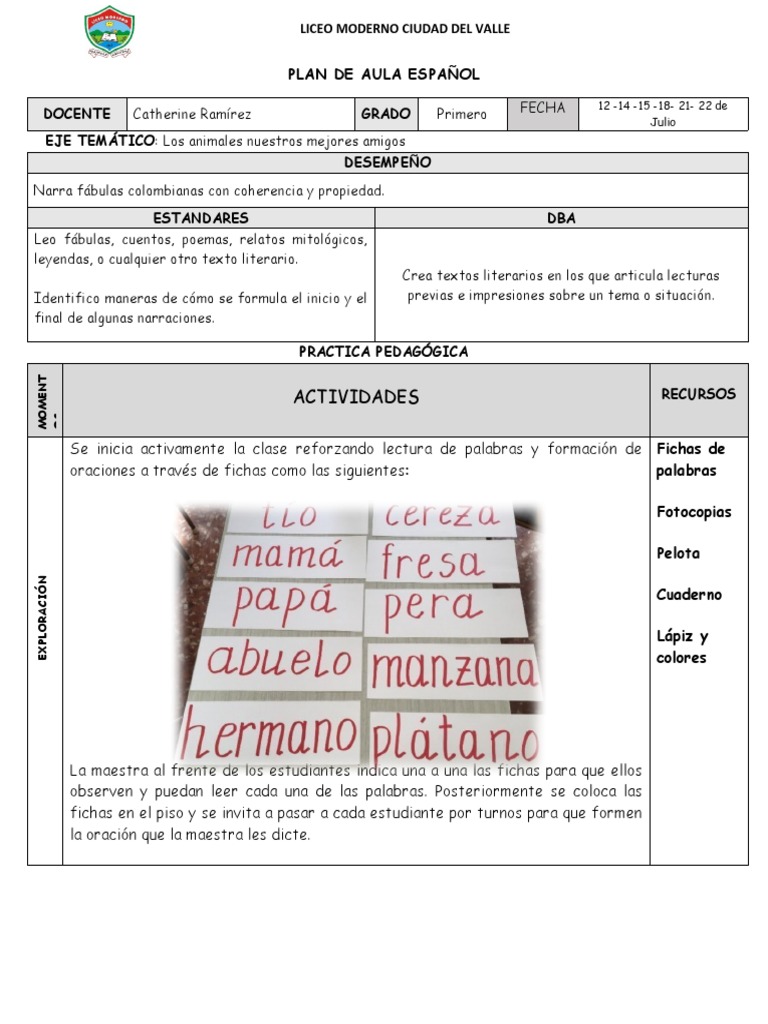Plan de Clase Español La Fabula V | PDF | Fábula
