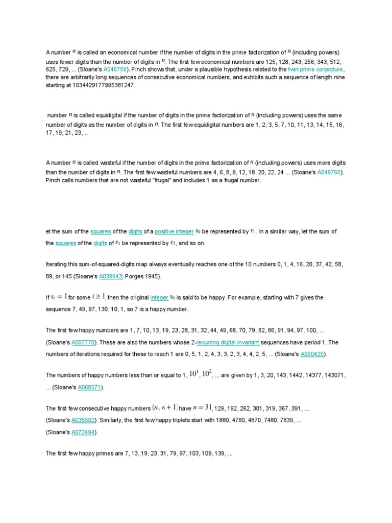 Economical, Happy, and Vampire Numbers Explained | PDF | Mathematical ...