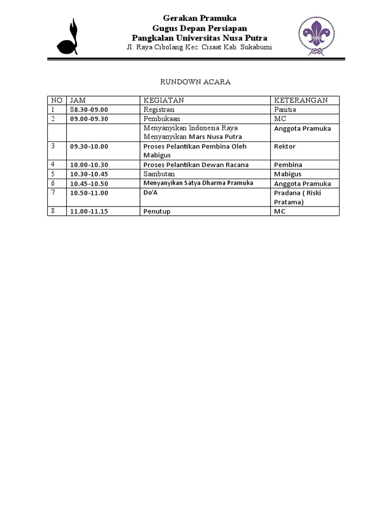 Rundown Acara Pramuka | PDF