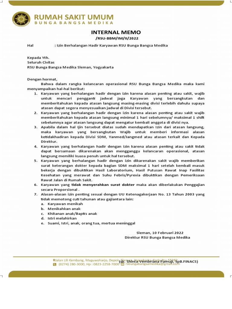 Internal Memo Izin Karyawan 2022 | PDF