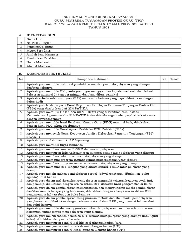 INSTRUMEN MONEV TPG (Guru) | PDF | Karier & Perkembangan