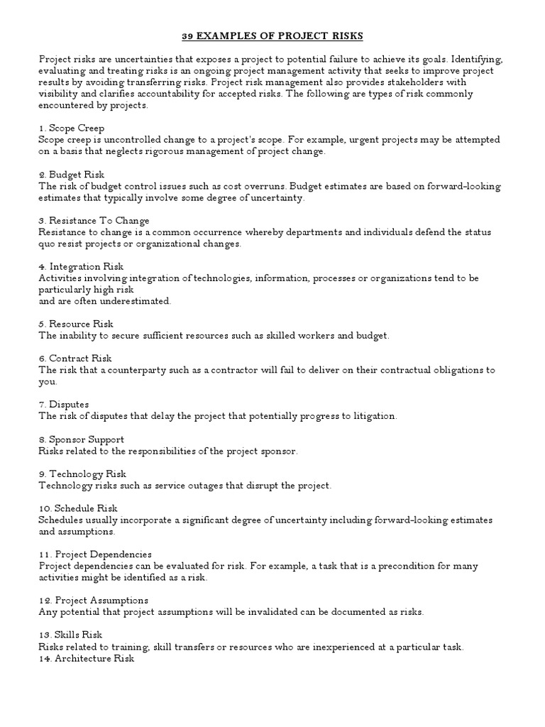 39 Examples of Project Risks | PDF | Risk | Information Security