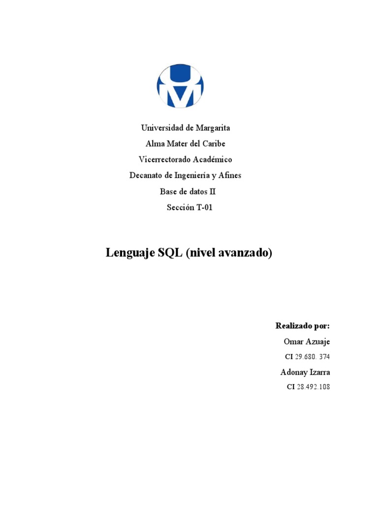 Lenguaje SQL (Nivel Avanzado) | PDF | Bases de datos | SQL