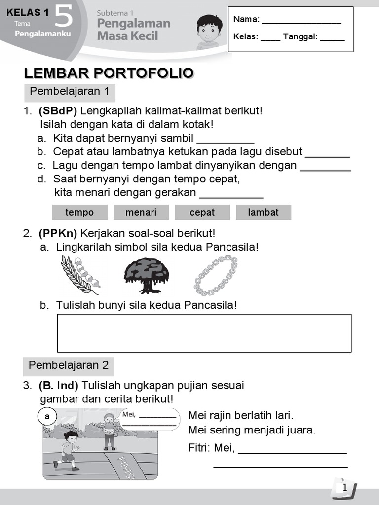 LEMBAR PORTOFOLIO BUPENA 1C Tema 5 Sub 1 | PDF | Olahraga & Rekreasi | Seni & Disiplin Bahasa