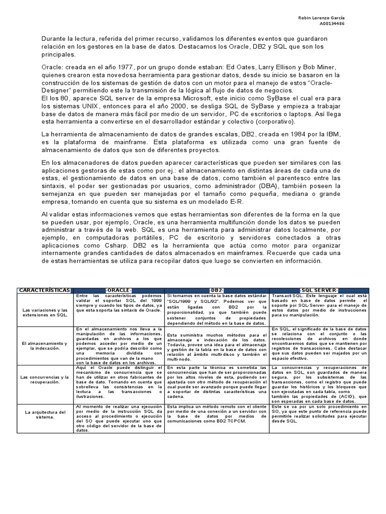 Características y diferencias entre las bases de datos Oracle, DB2 y ...