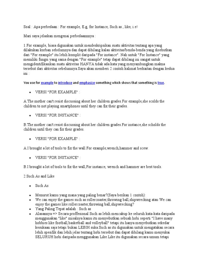 For Example, For Instance, Such As | PDF