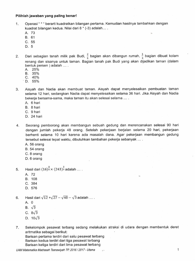 Soal Um Mapel MTK MTS | PDF | Metode & Bahan Ajar