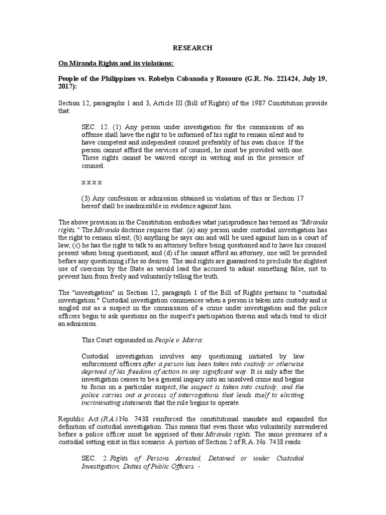 Research On Miranda Rights and Its Violations: People of The ...