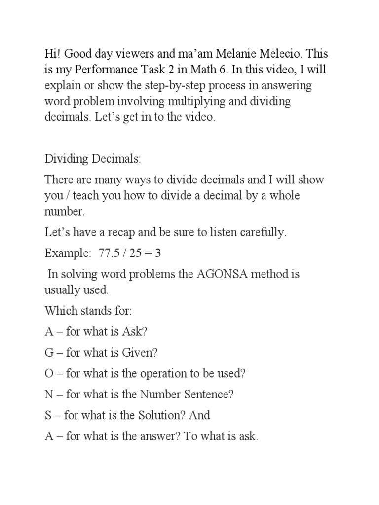 Math 6 Performance Task 2 | PDF | Division (Mathematics) | Multiplication