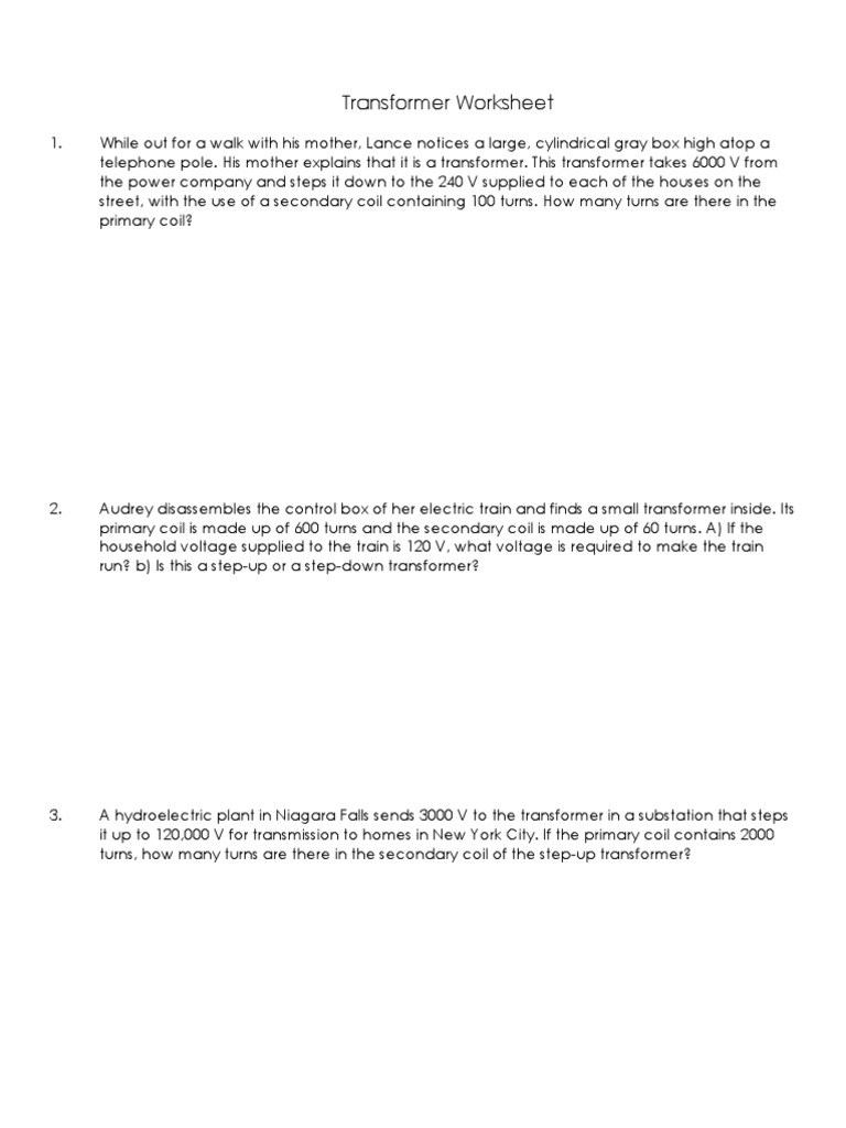 Transformers Worksheet | PDF