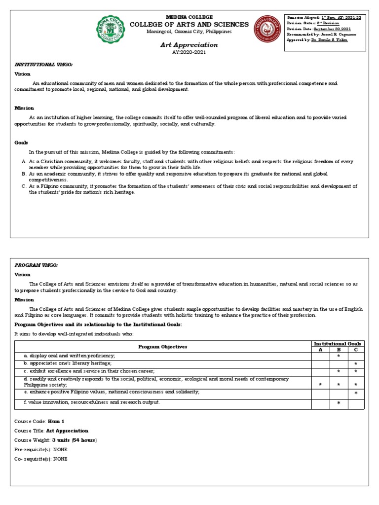 College of Arts and Sciences: Art Appreciation | PDF | Humanities | Learning