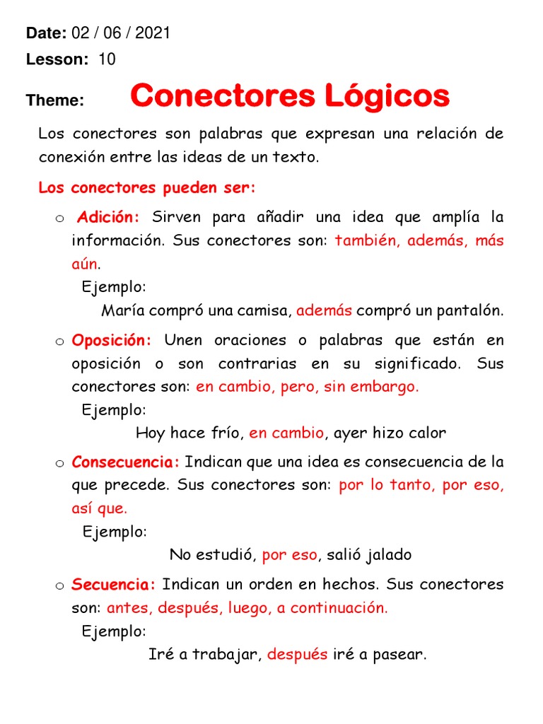 3° Clase - Conectores Lógicos | PDF | Artes del Lenguaje y Comunicación ...