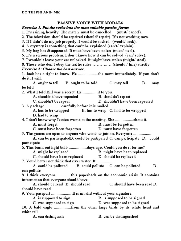 Passive Voice With Modals | PDF