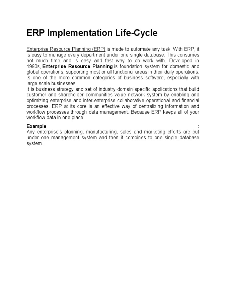 ERP Implementation Life-Cycle: Example | PDF | Enterprise Resource Planning | Business