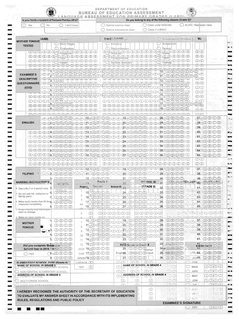 Lapg Answer Sheet New 2016 (Word) | PDF