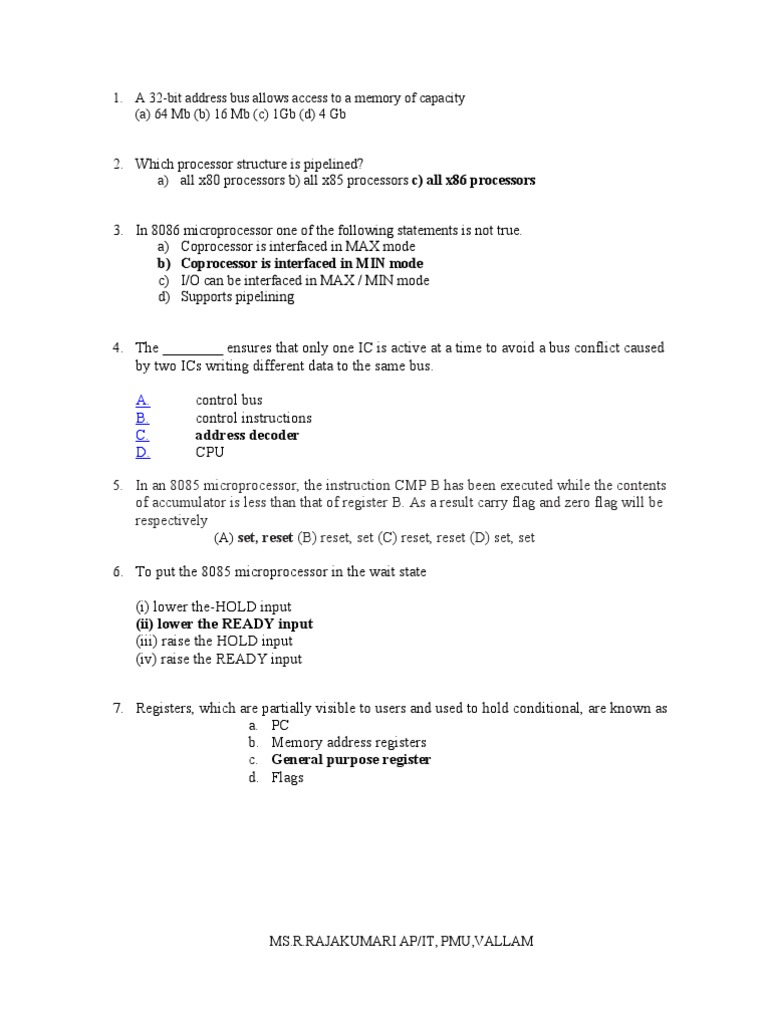 Microprocessor Multiple Choice Ques | PDF | Central Processing Unit | Microprocessor