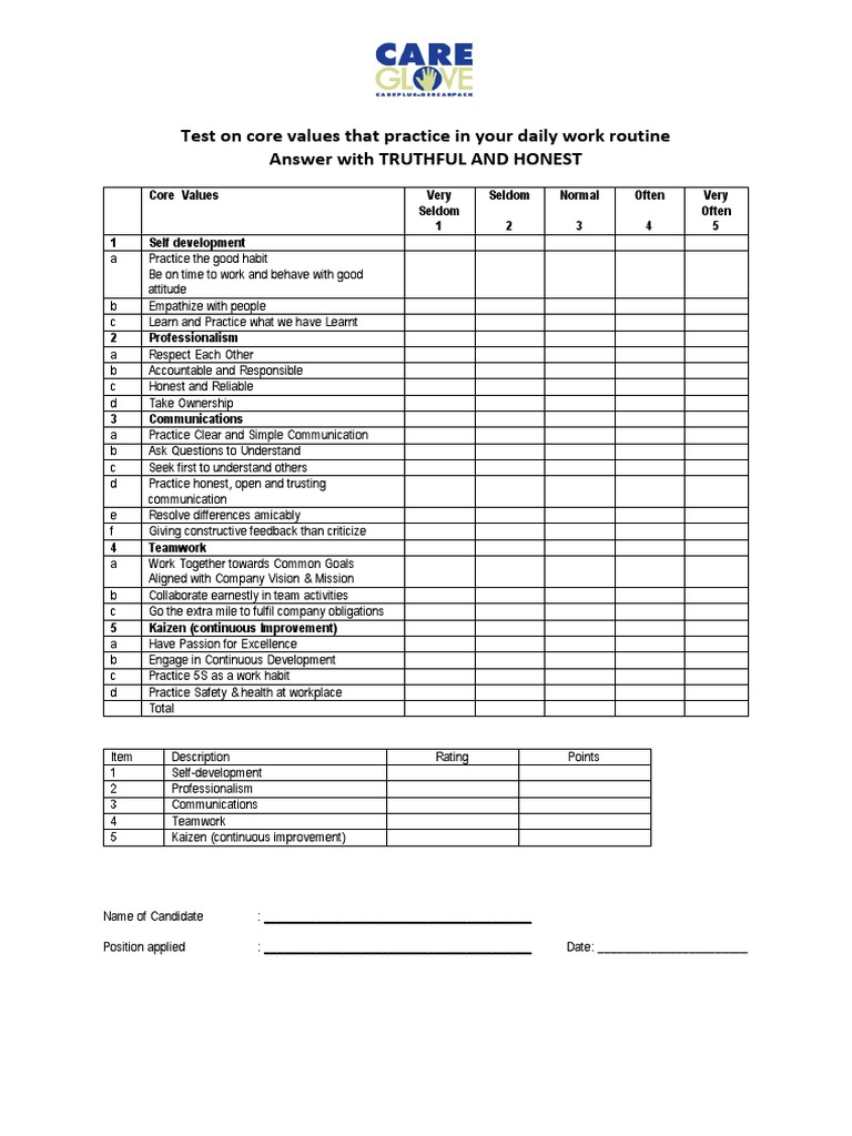Core Values Assessment for Career Success | PDF | Career & Growth ...