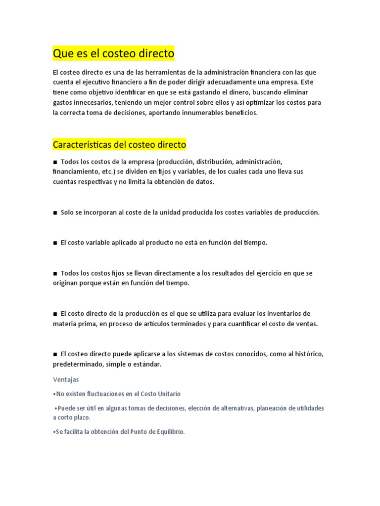 Que Es El Costeo Directo | PDF | Costo | Economias