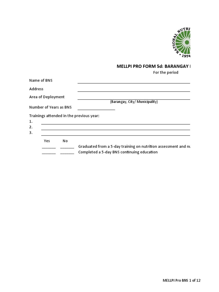 Mellpi Pro Form 5D: Barangay Nutrition Scholar Monitoring | PDF ...