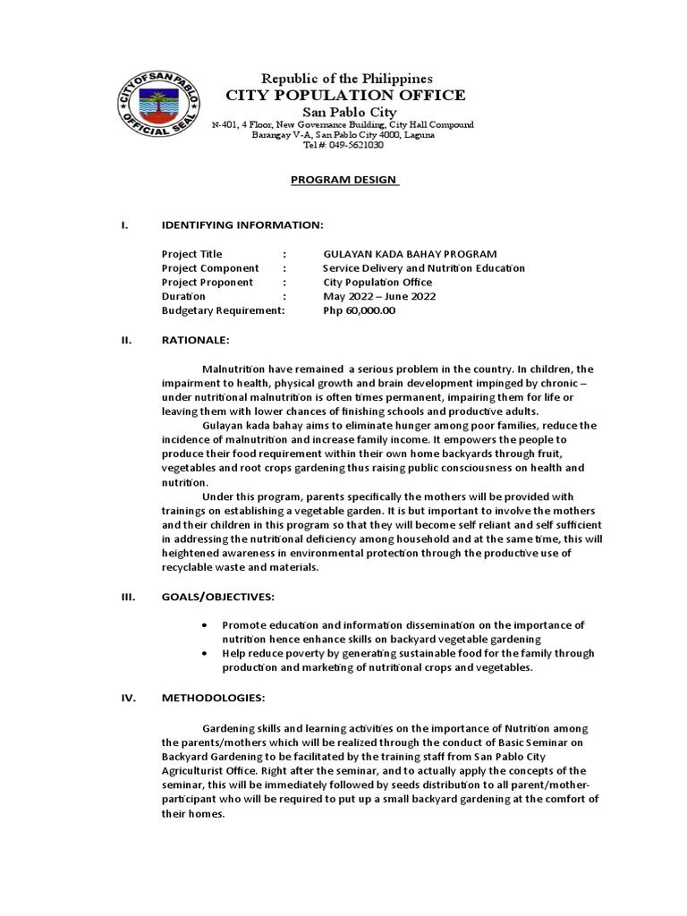 Project Proposal For Seeds Distribution 2022 | PDF | Malnutrition | Foods