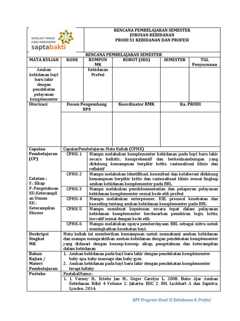 RPS PROFESI (Asuhan Kebidanan Bayi Baru Lahir Dengan Pendekatan ...