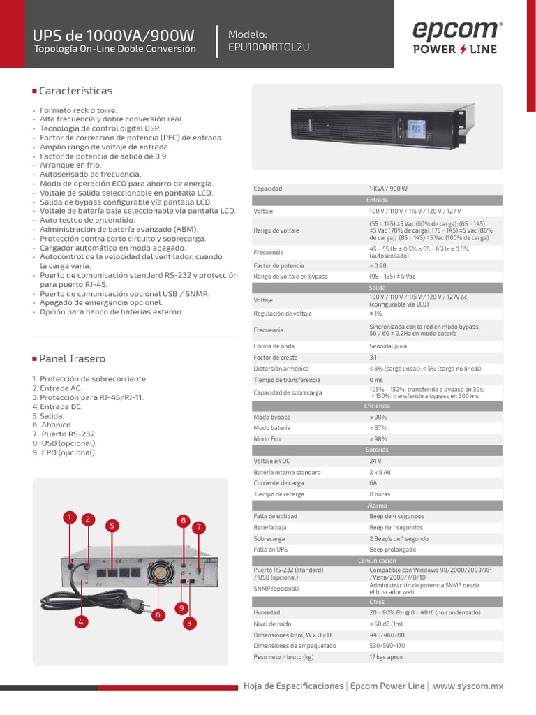 Epu1000rtol2u Epcom Powerline Specsheets | PDF