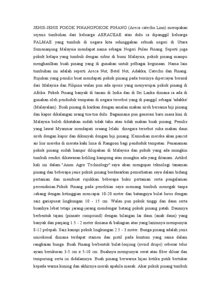 Jenis Pokok Pinang | PDF