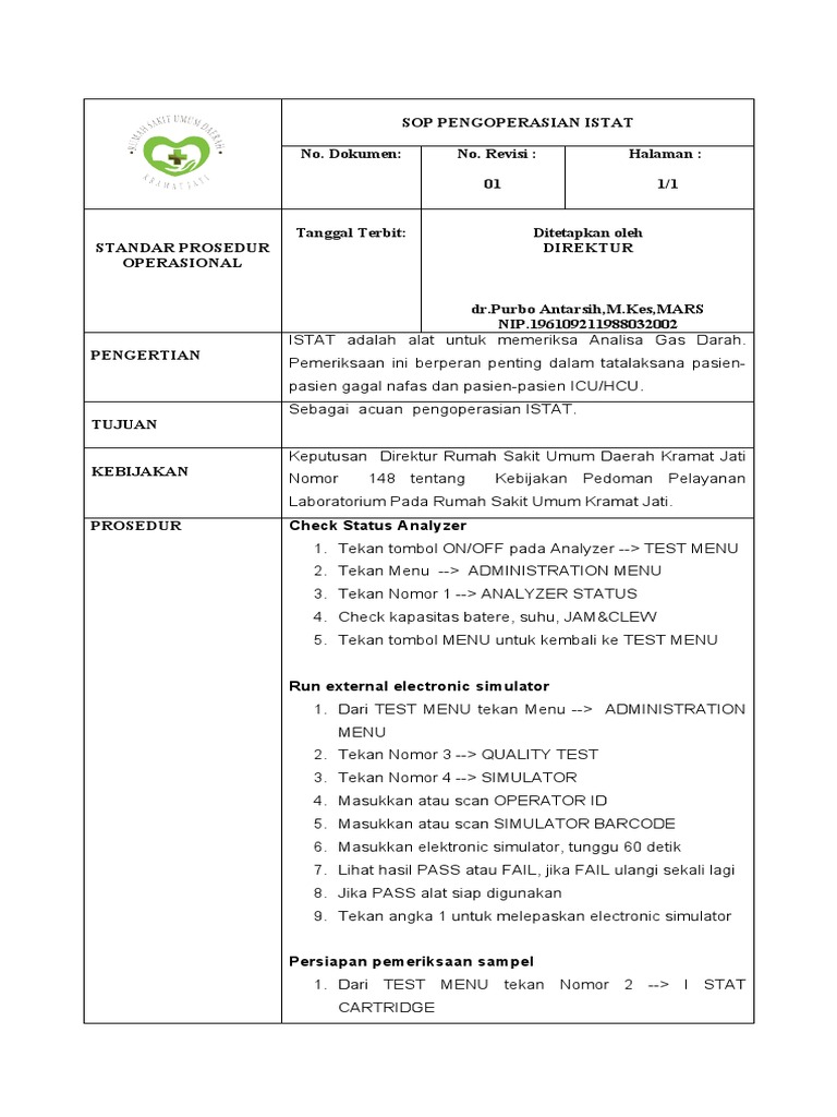 SPO Pengoperasian Istat | PDF