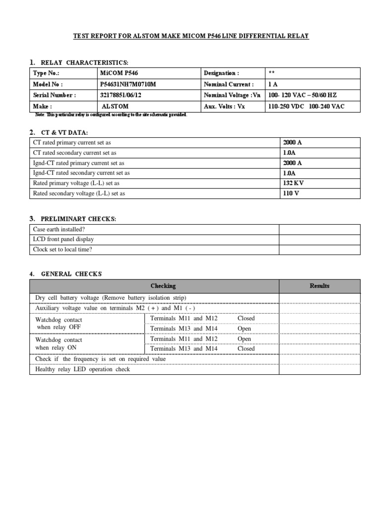 MiCOM P546 Relay Test Report | PDF | Fuse (Electrical) | Relay