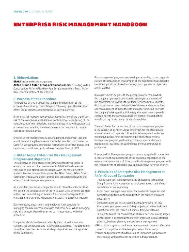 Enterprise Risk Management Handbook | PDF | Risk | Risk Management