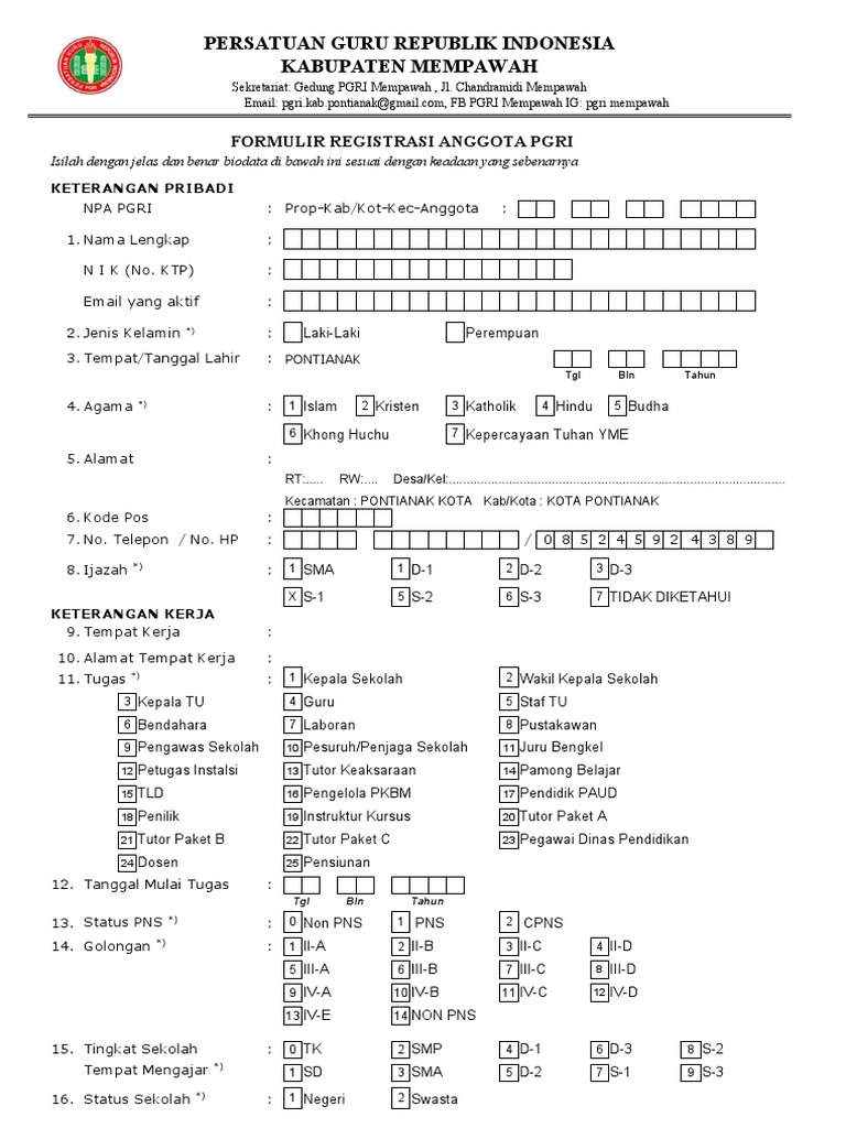 Formulir Pgri | PDF