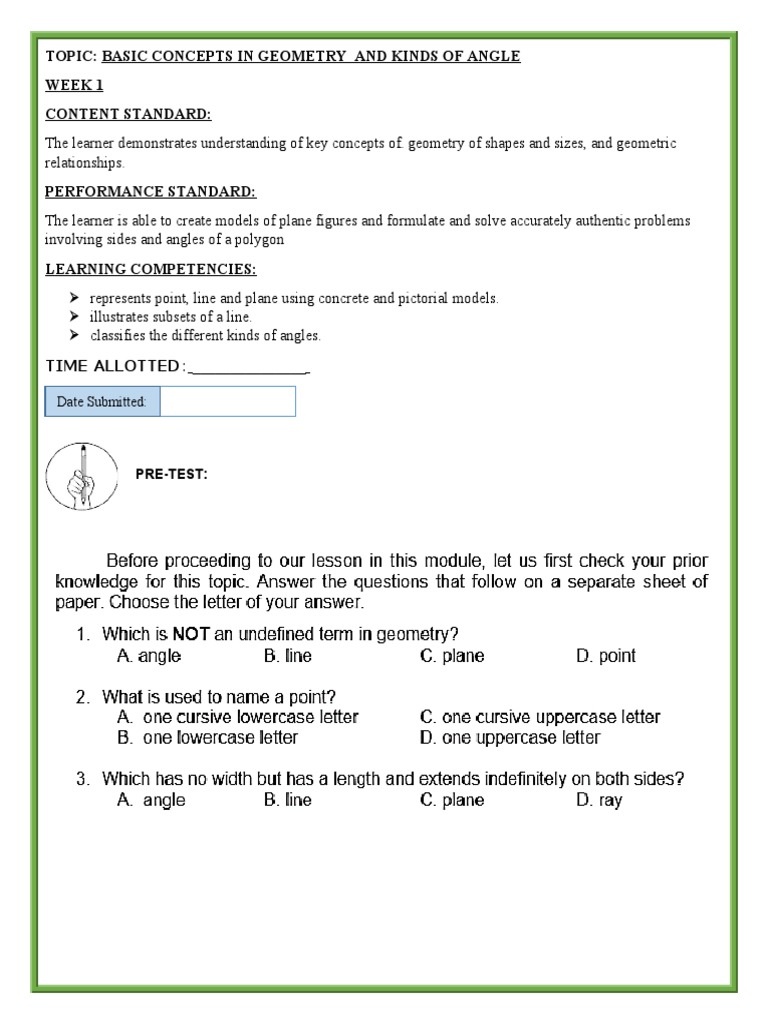 G7_Q3_WEEK 1 | PDF | Geometry | Angle